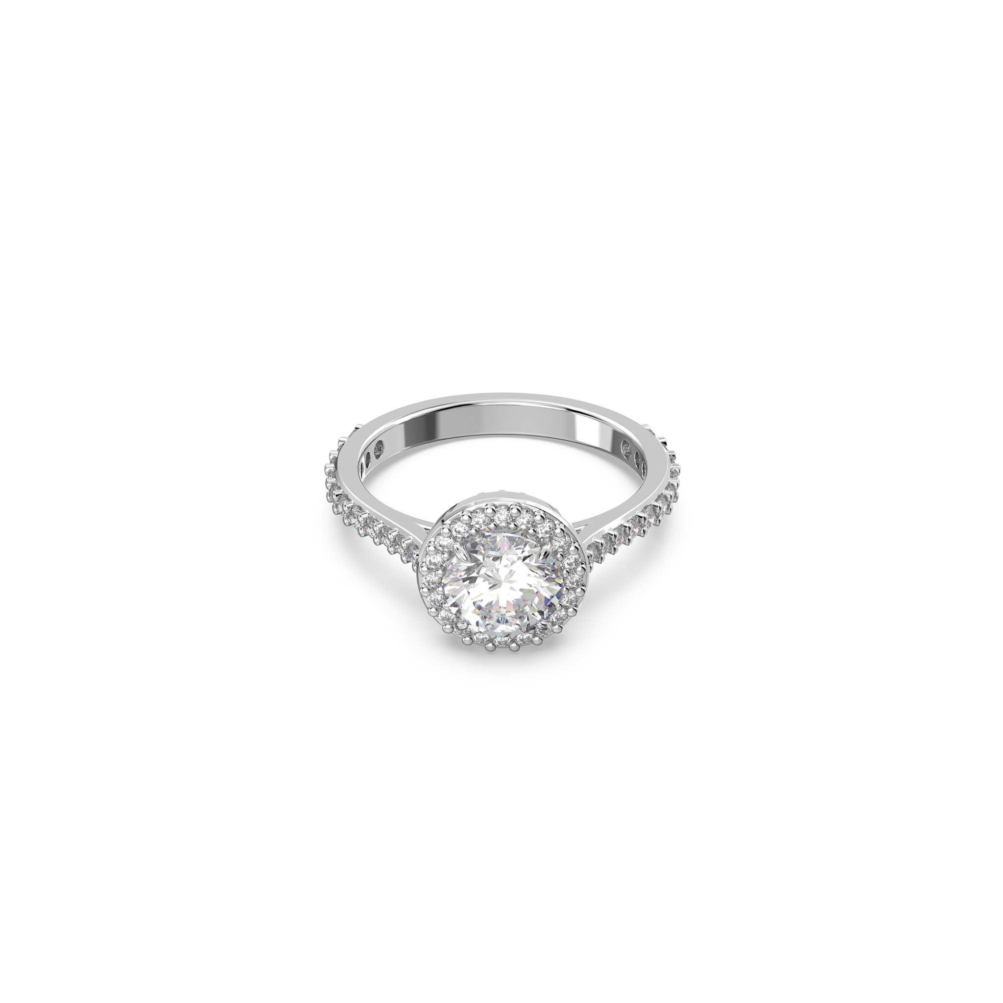 Swarovski Constella cocktail ring, Round cut, Pavé, White, Rhodium ...
