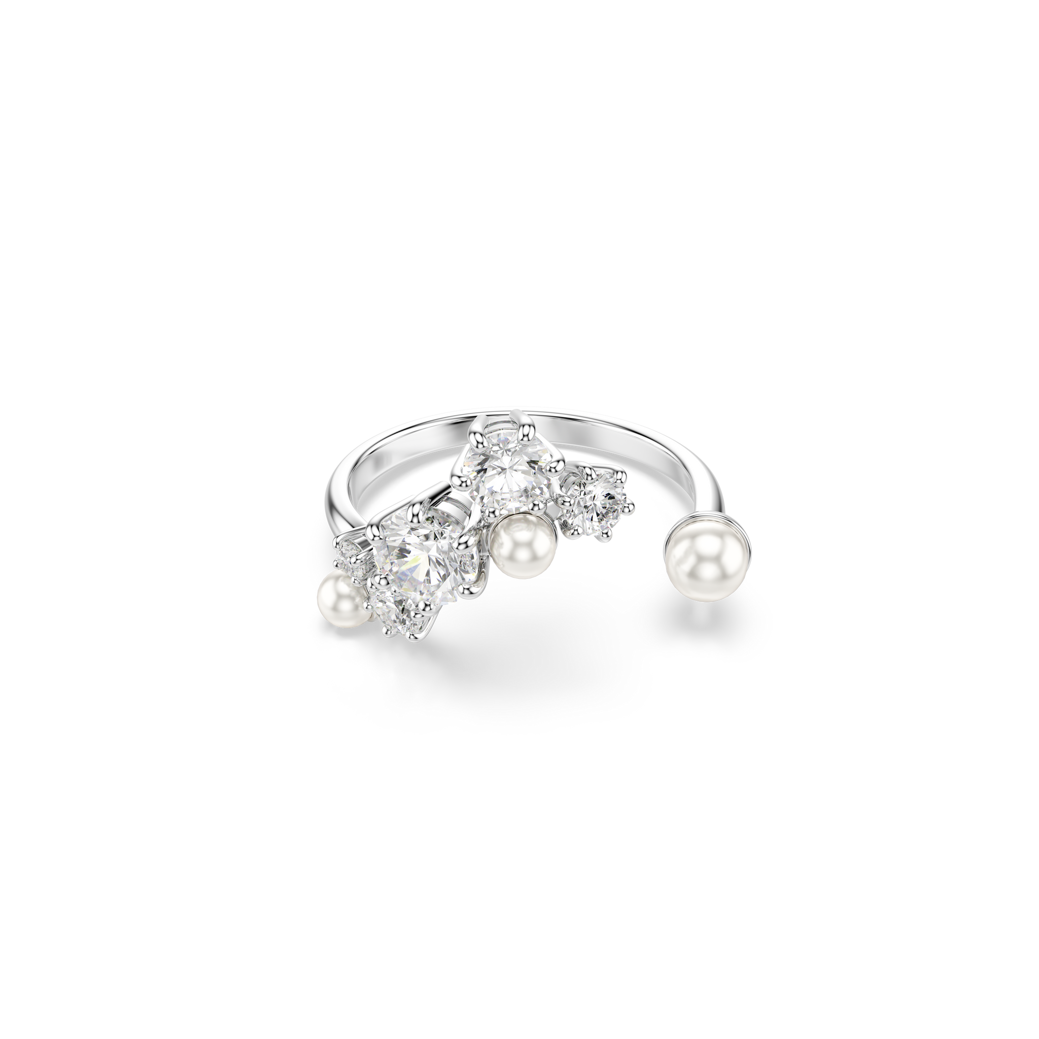 Swarovski Constella open ring, Crystal pearl, Round cuts, White ...